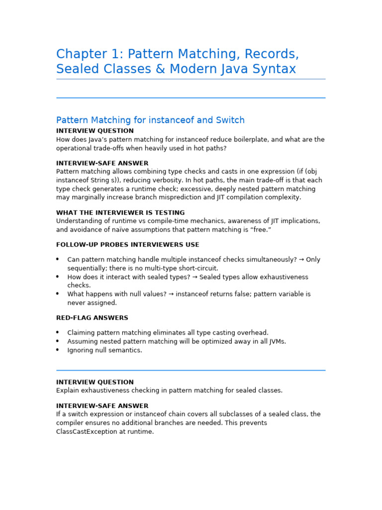 3 Pattern Matching Records Sealed Classes Modern Java Syntax Interview Questions Master | PDF ...