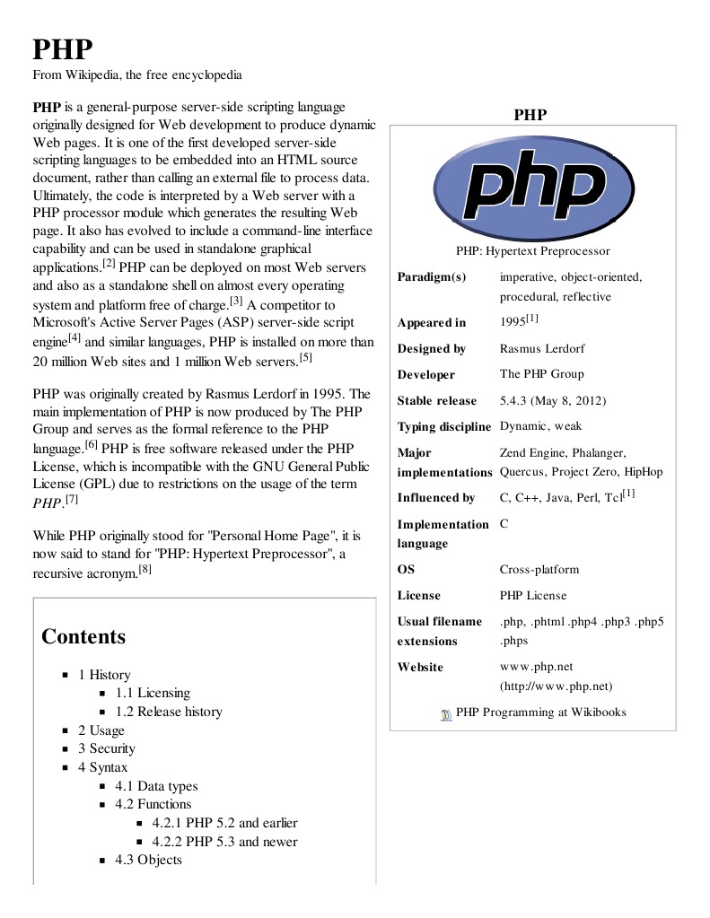 PHP - Wikipedia, The Free Encyclopedia | Download Free PDF | Php | Dynamic Web Page