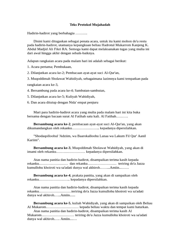 Teks Protokol Mujahadah | PDF