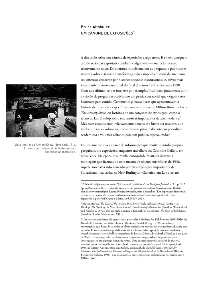 Bruce Altshuler UM CÂNONE DE EXPOSIÇÕES | PDF | Crítica | Educação em ...