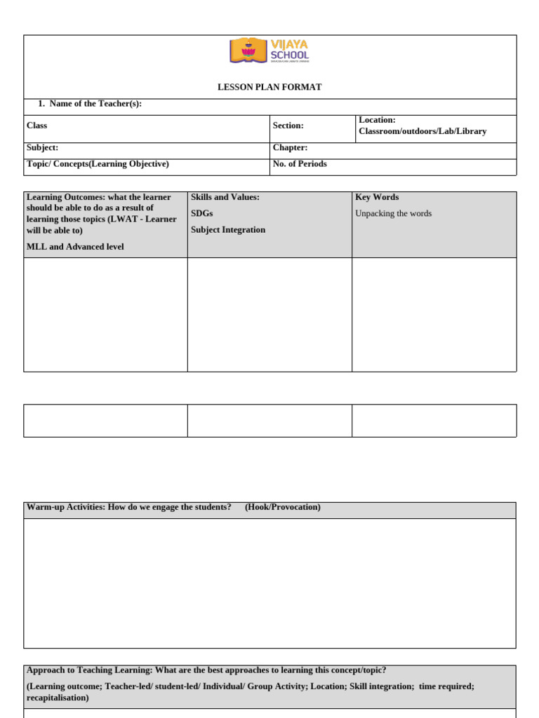 Vs Final Lesson Plan Format AY2025-26 | PDF
