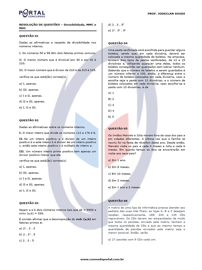 RQ%20%E2%80%93%20Divisibilidade%5EJ%20MMC%20e%20MDC.pdf | PDF | Número ...