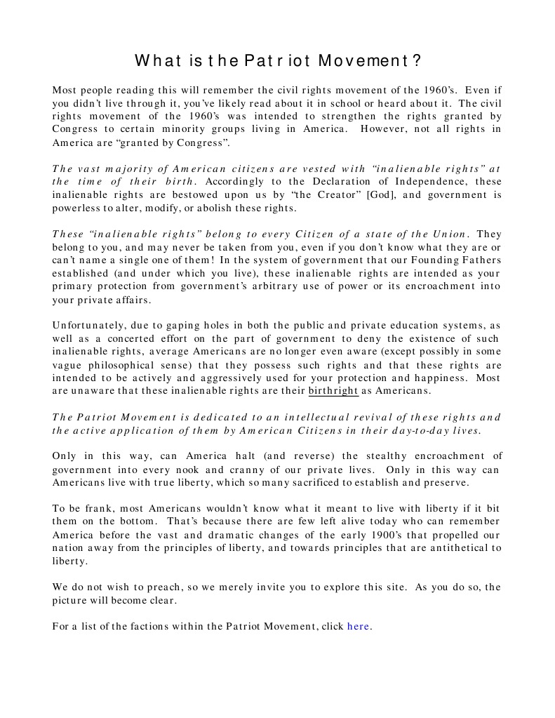 What Is The Patriot Movement | PDF | Natural And Legal Rights | Liberty