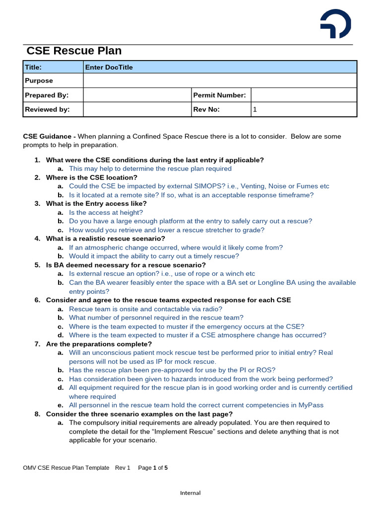 Cse Rescue Plan Template | PDF | Occupational Safety And Health | Safety