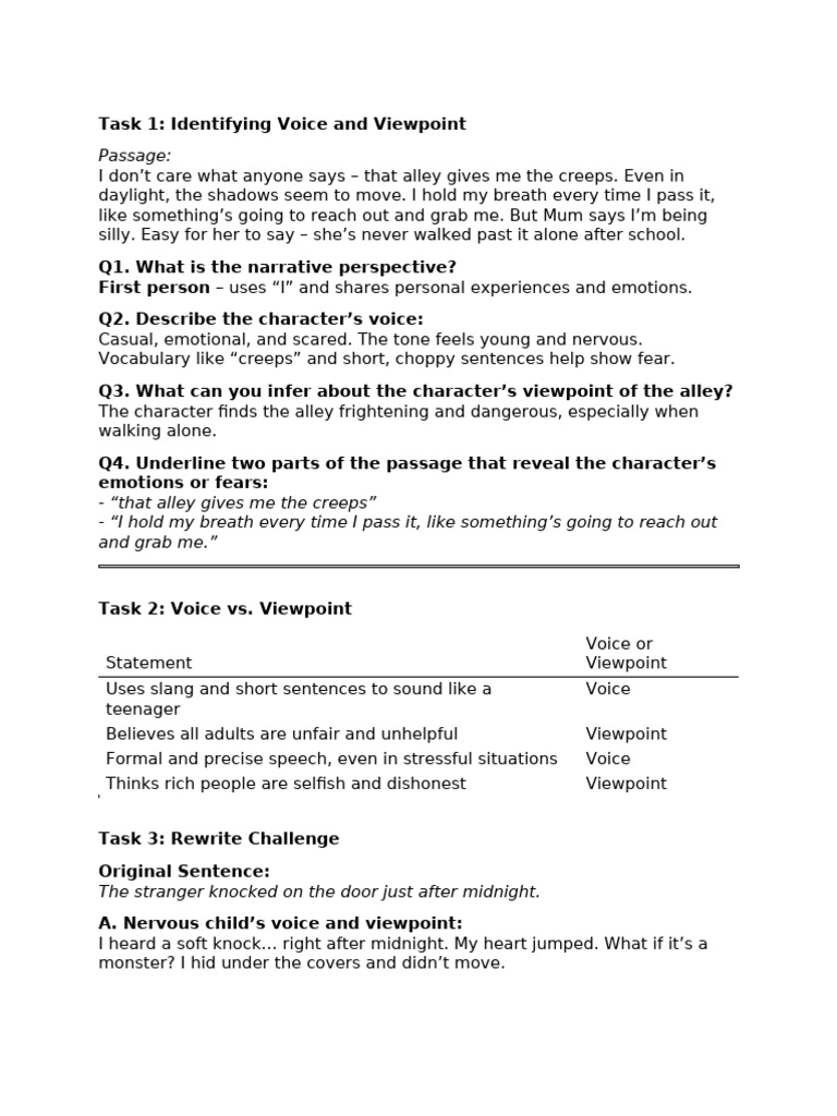 Voice and Viewpoint Tasks | PDF