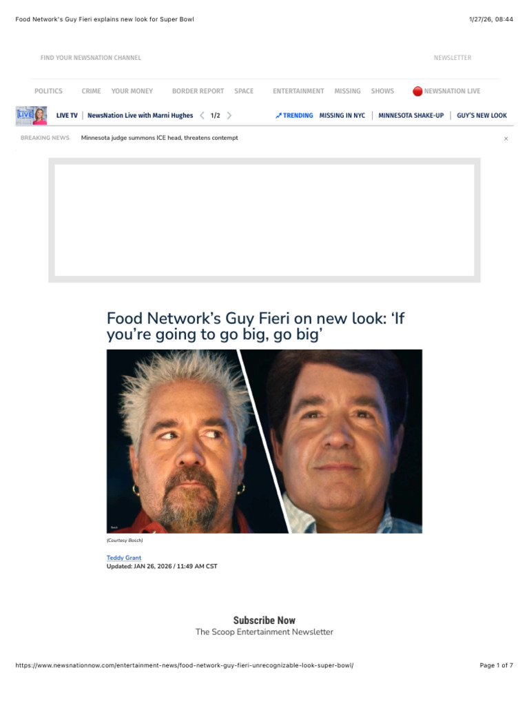 Food Network's Guy Fieri Explains New Look For Super Bowl | PDF