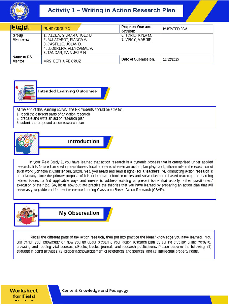 FS2-Worksheet-1-Writing in Action Research Plan | PDF | Knowledge ...