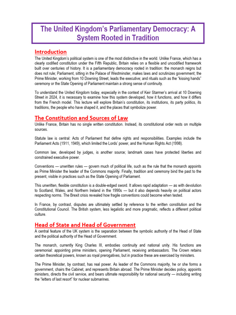 UK Parliamentary Democracy | PDF | House Of Commons Of The United ...