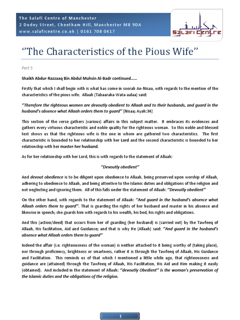 The Characteristics of The Pious Wife Part 5 | PDF | Hadith | Abrahamic ...