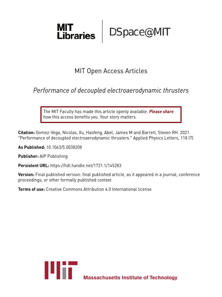 Performance of Decoupled Electroaerodynamic Thrusters | PDF ...