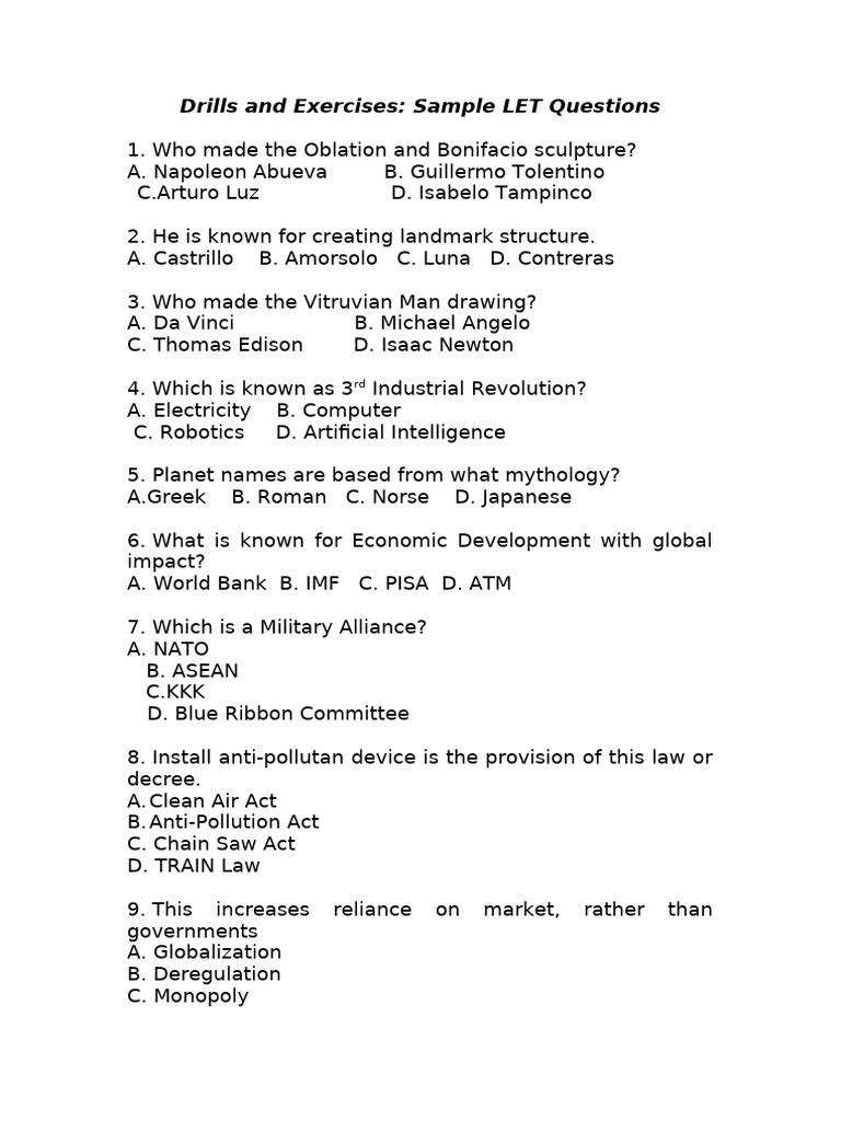 Sample LET Questions | PDF | Philippines | Length