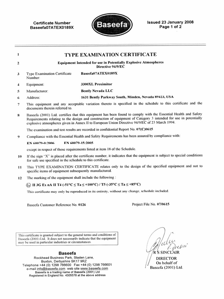 Baseefa 07atex0189x | PDF