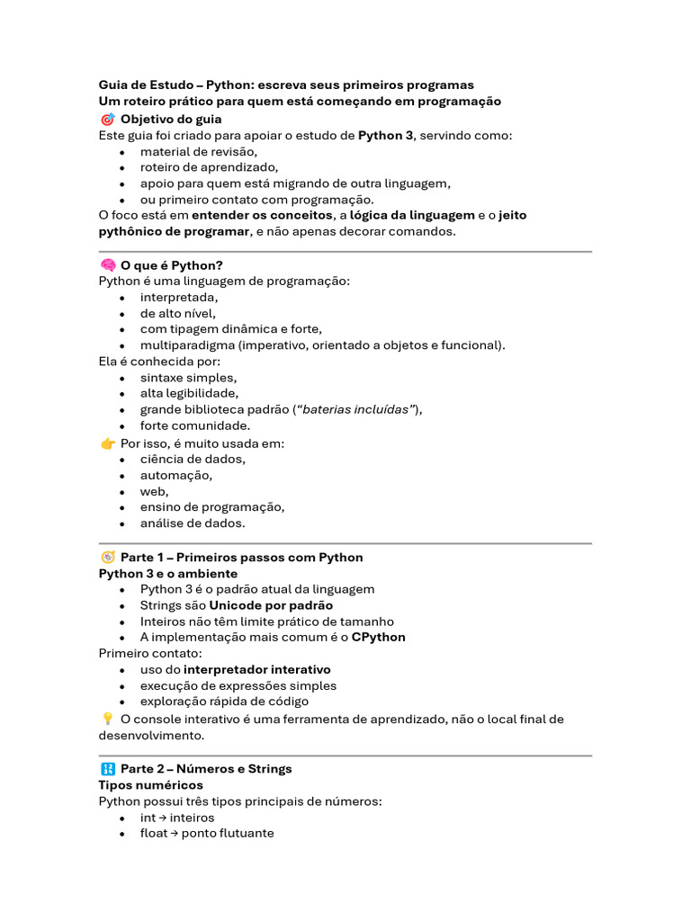 Guia de Estudo – Python: escrevendo seus primeiros programas | PDF | Python (linguagem de ...