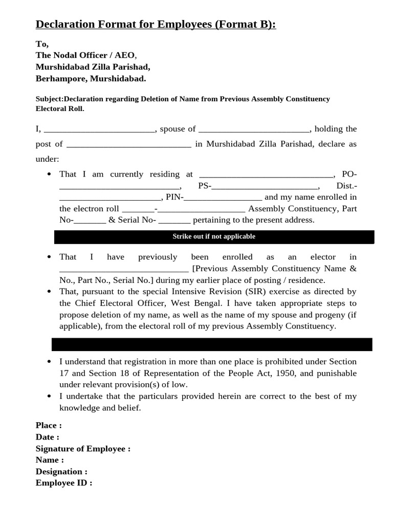 Declaration Format For Employees | PDF