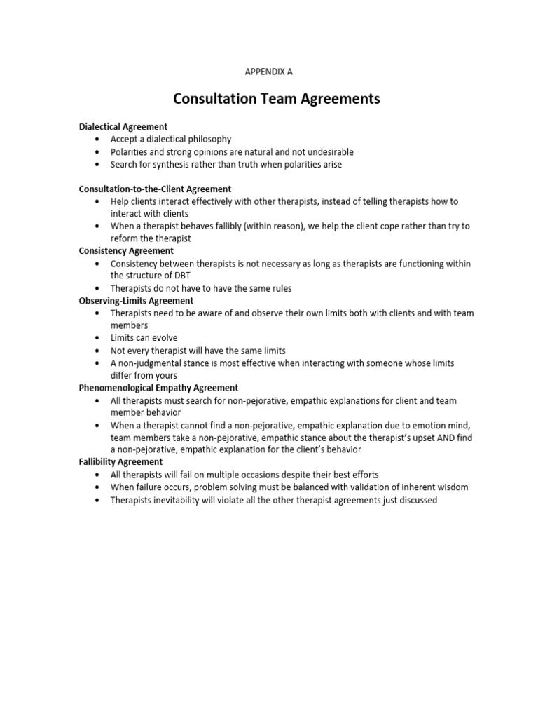 DBT Consultation Team Agreements Appendix A | PDF
