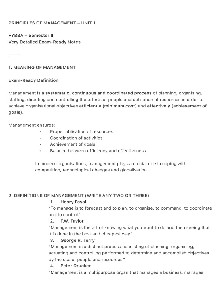 Principles of Management - Unit 1 | PDF | Science | Business