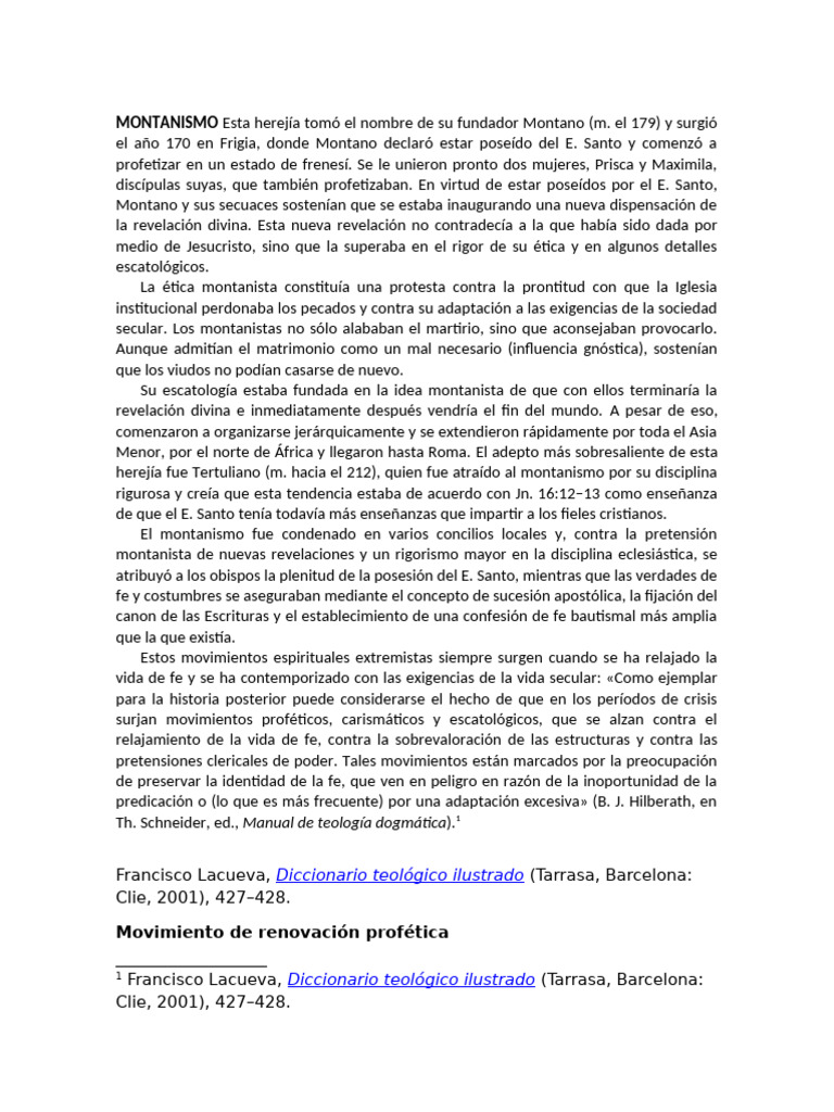 MONTANISMO Esta Herejía Tomó El Nombre de Su Fundador Montano | PDF ...