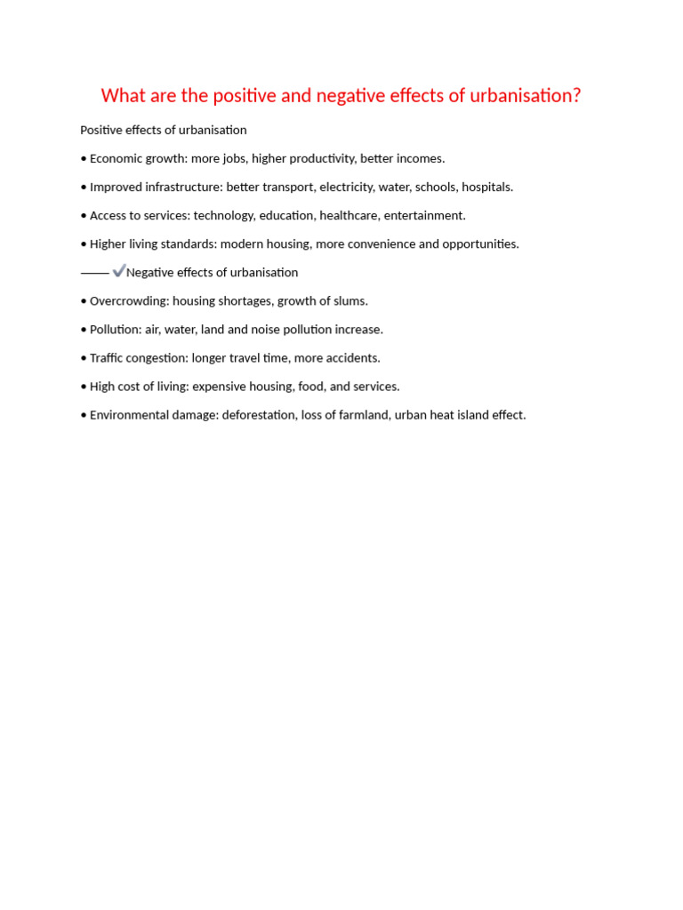 What Are The Positive and Negative Effects of Urbanisation | PDF
