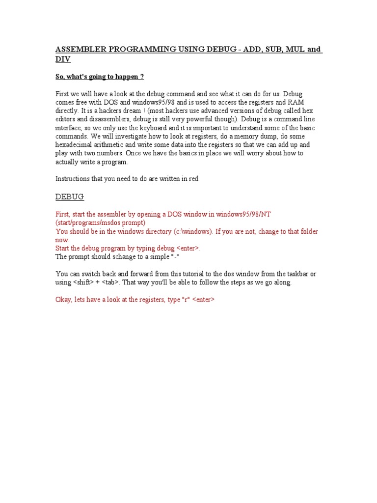 Assembler Programming Using Debug | PDF | Assembly Language | Pointer (Computer Programming)