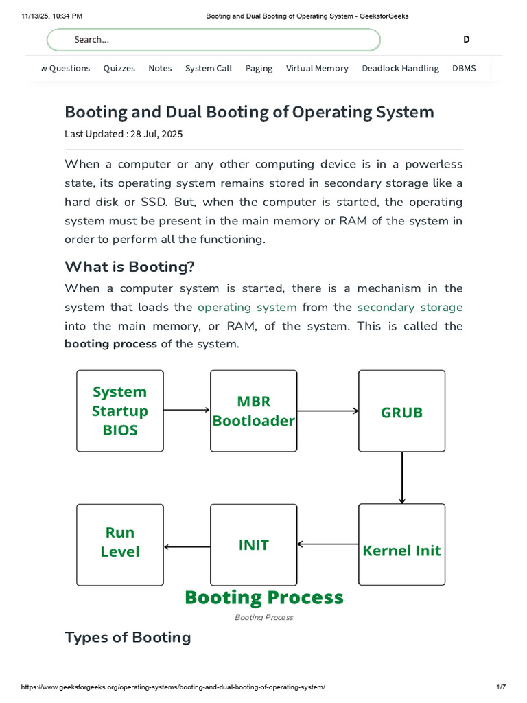 Booting and Dual Booting of Operating System - GeeksforGeeks | PDF ...