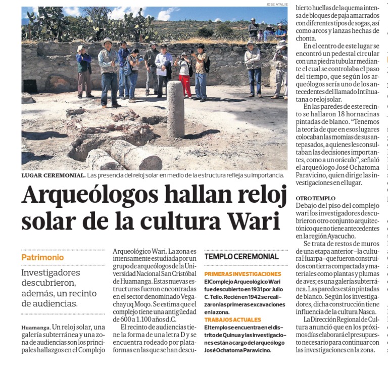 Arqueologos Descubren Reloj Solar Cultura Wari | PDF | Arqueología | Perú