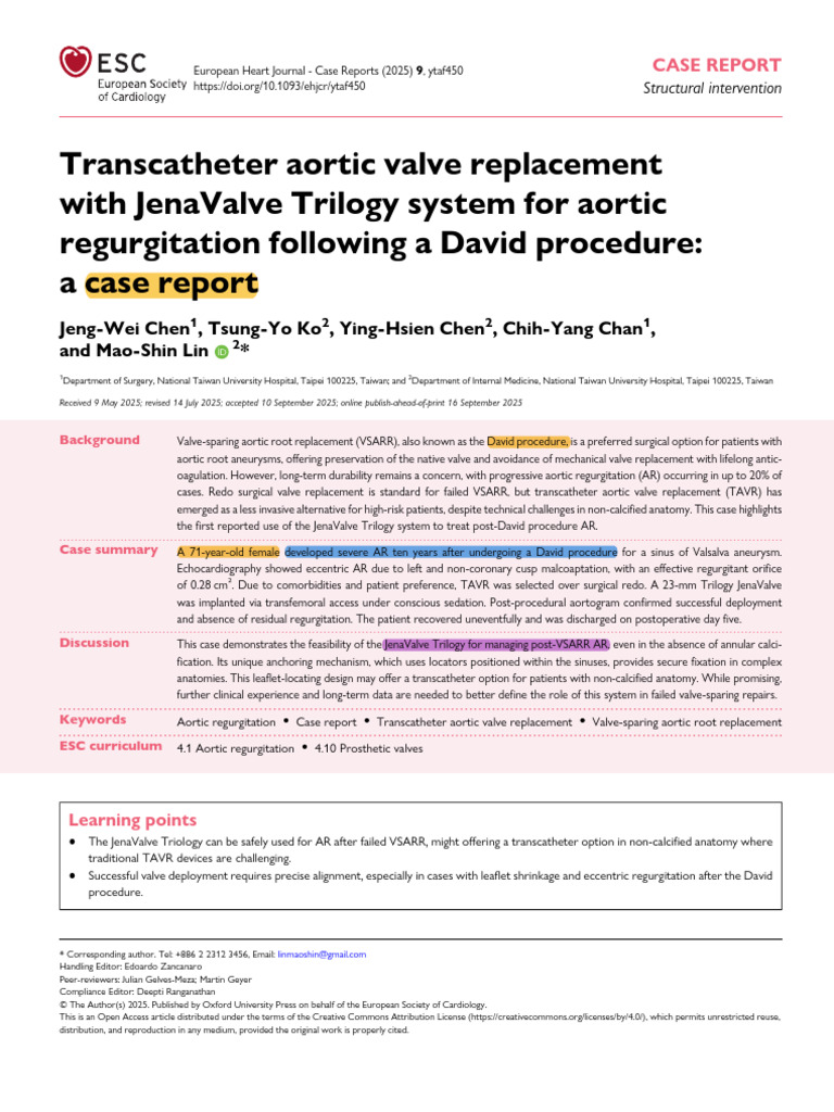 32 Transcatheter Aortic Valve Replacement With JenaValve Trilogy System ...