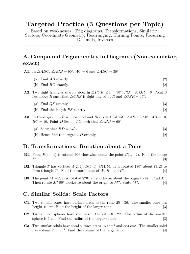 Targeted Practice (3 Questions Per Topic) : A. Compound Trigonometry in ...