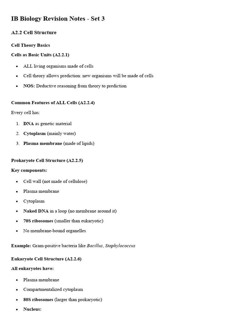 IB Biology Revision Notes - Set 3 - Cell Structure & Membranes | PDF ...