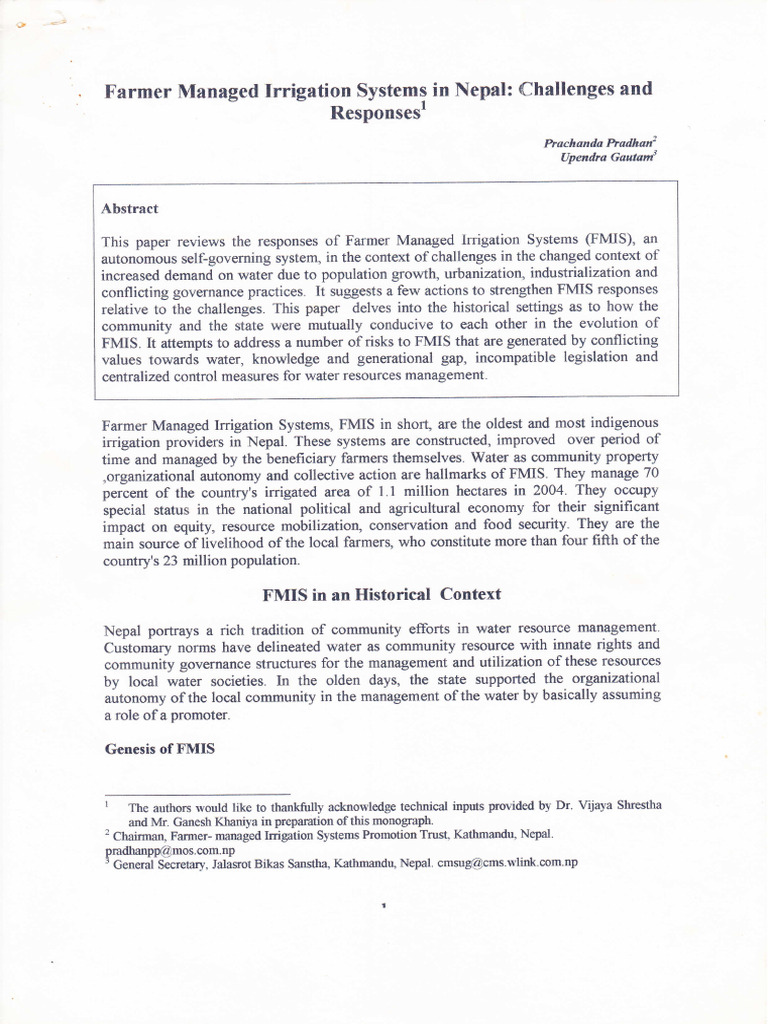 Farmer Managed Irrigation Systems in Nepal | PDF | Agriculture | Nepal