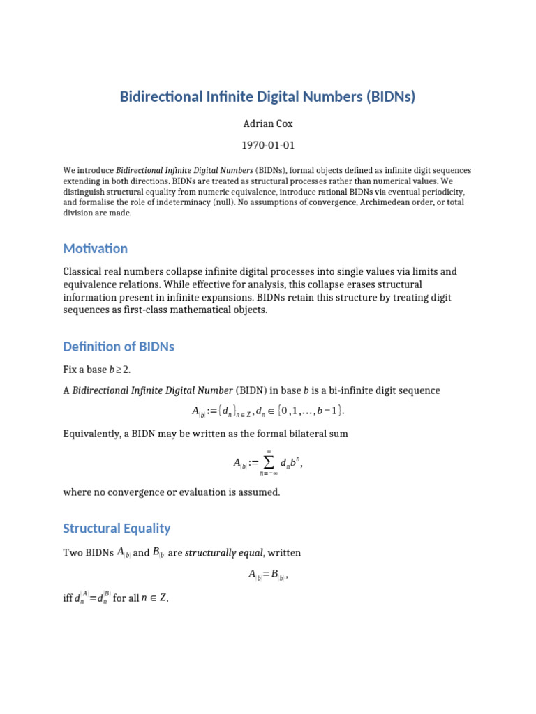 Bi-Infinite Digit Numbers BIDNs With Exercises | PDF | Multiplication ...