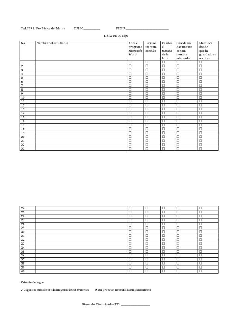 Lista de Cotejo Taller 5 | PDF