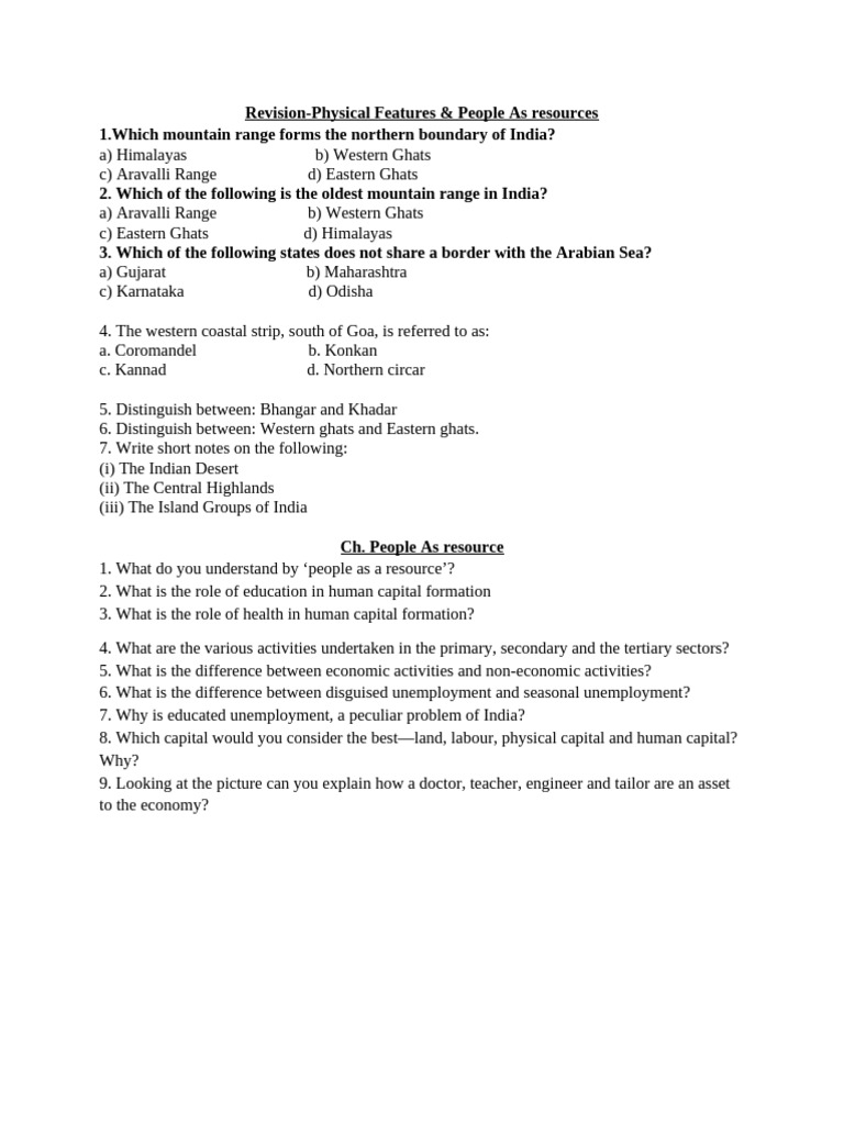 Revision - Physical Features& People As Resource | PDF