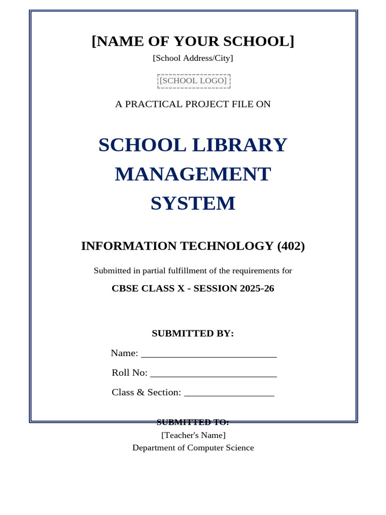 CBSE IT 402 School Library Management Project | PDF | Databases ...