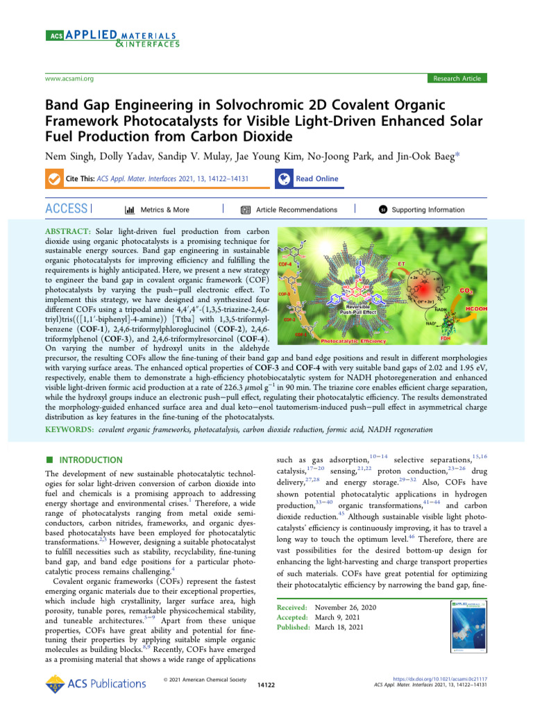 Singh Et Al 2021 Band Gap Engineering in Solvochromic 2d Covalent ...