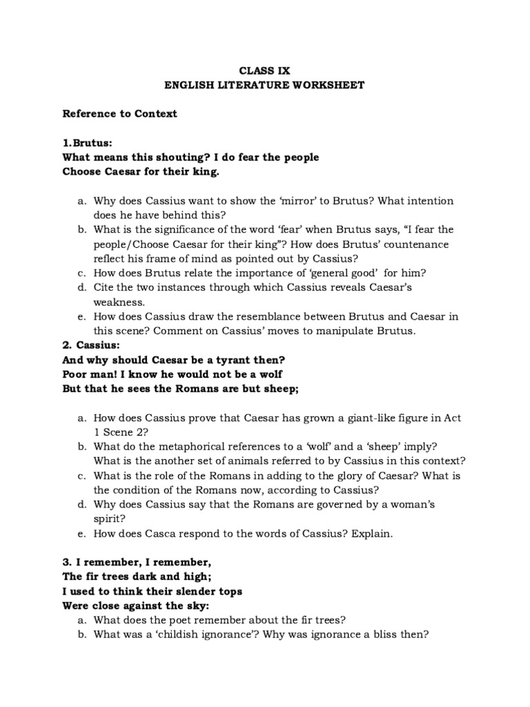 Ix Lit Worksheet | PDF