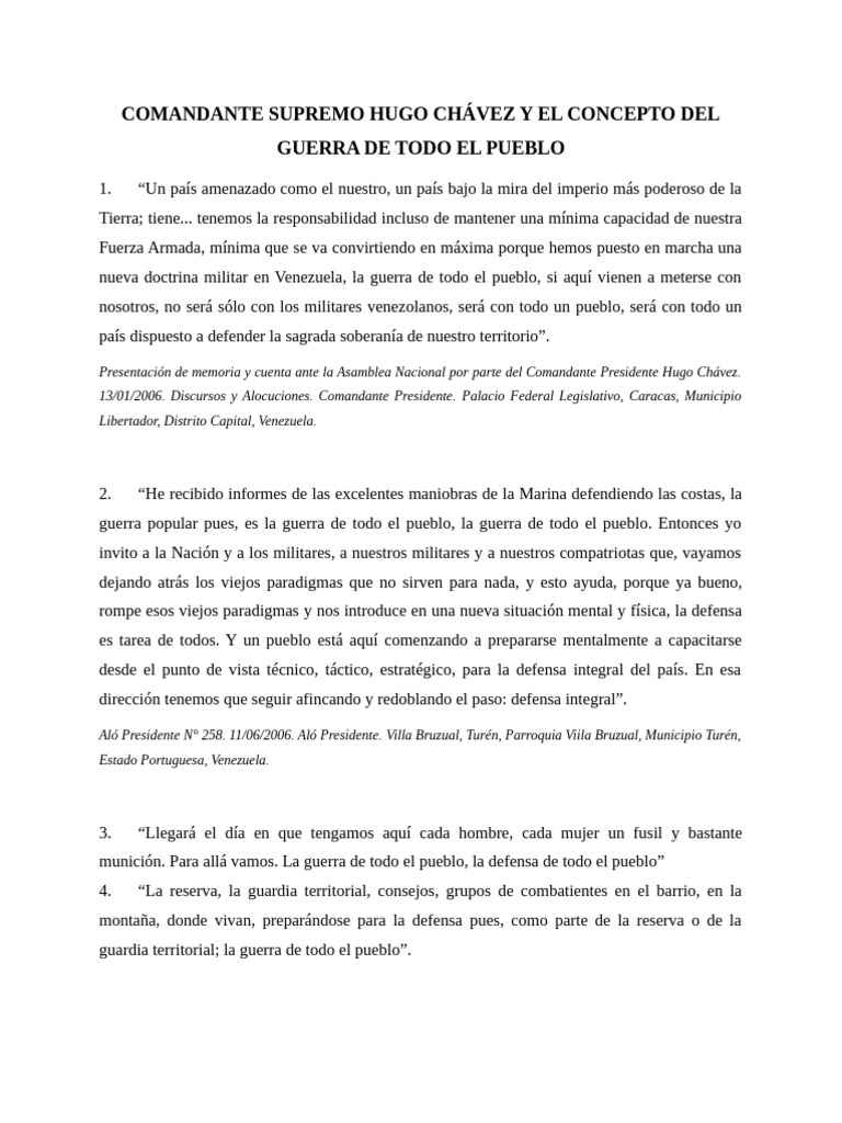 Pensamientos sobre GUERRA DE TODO EL PUEBLO | PDF | Venezuela | Hugo Chavez