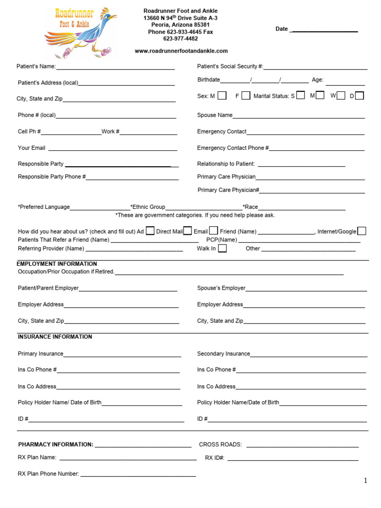 Dr. Withrow New Patient Forms | PDF | Insurance | Arthritis