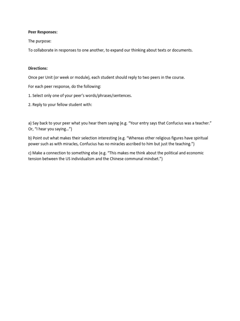 Peer Response - Directions | PDF
