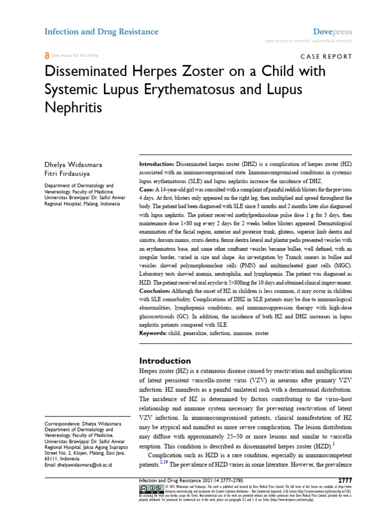 Widasmara. Disseminated Herpes Zoster On A Child With | PDF | Medical ...