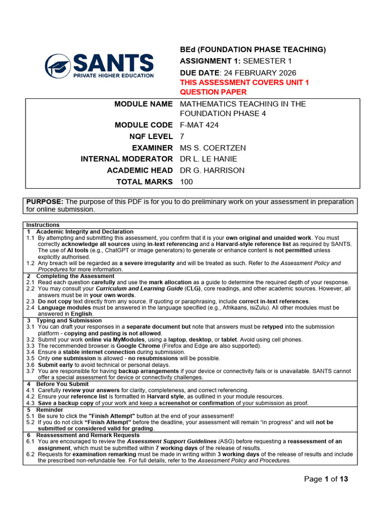 F-MAT 424 Assignment 1 S1 2026 | PDF | Measurement | Learning