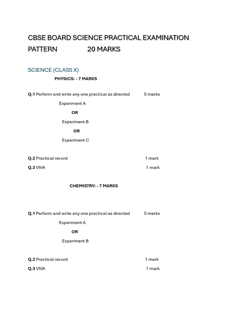 Cbse Practical Examination 20 Marks | PDF