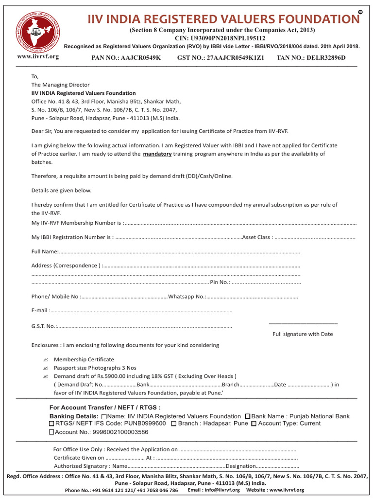 IIV INDIA COP Application Form | PDF