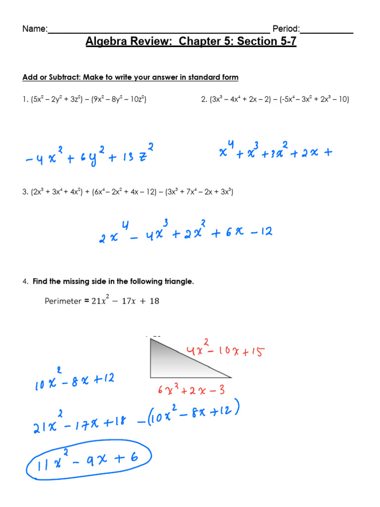 Chapter 5 Sections 5 Through 7 Review Algebra 2025 KEY PDF | PDF