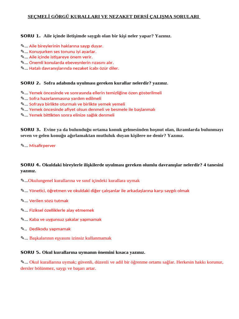 Secmeli Gorgu Kurallari Ve Nezaket Çailişma Sorulari | PDF