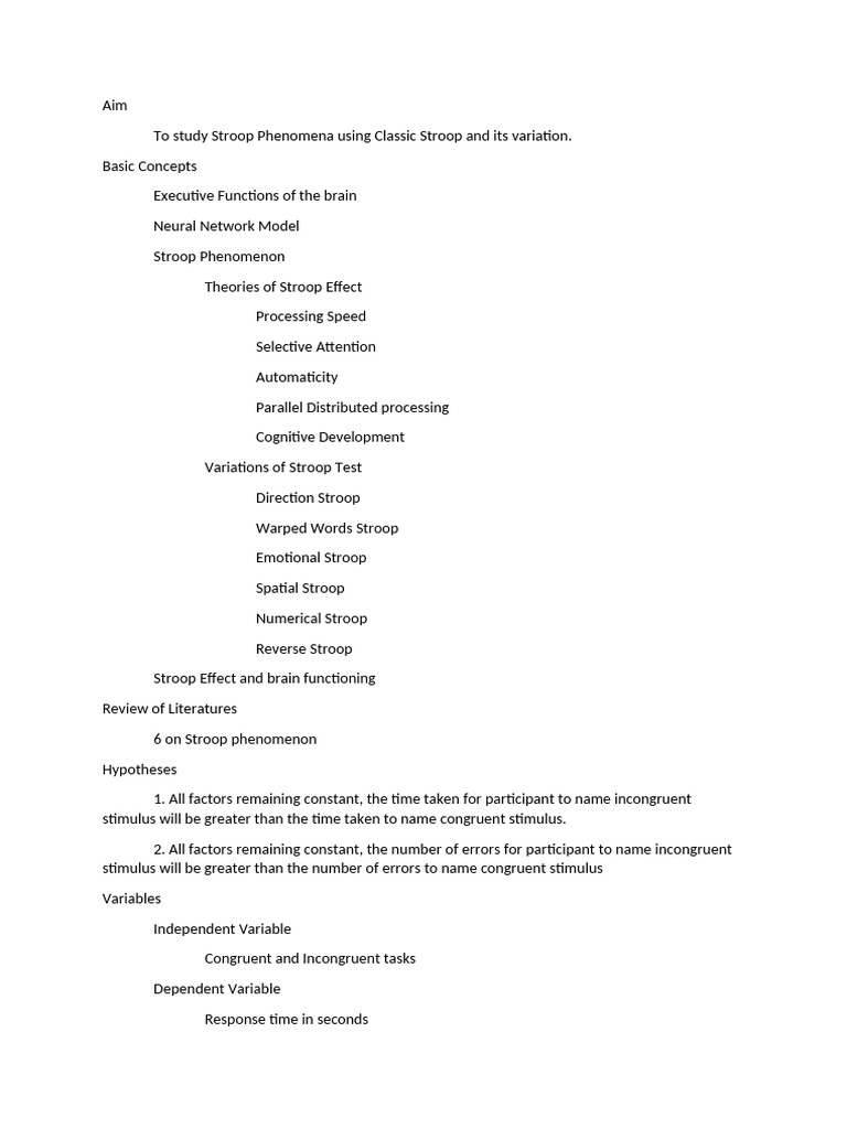 Format For Stroop Effect | PDF