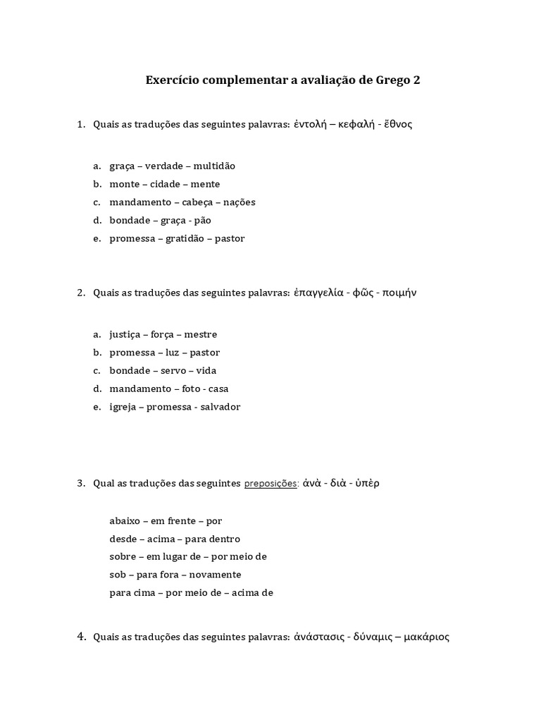 Exercício Complementar a Avaliação de Grego 2 (1) | PDF