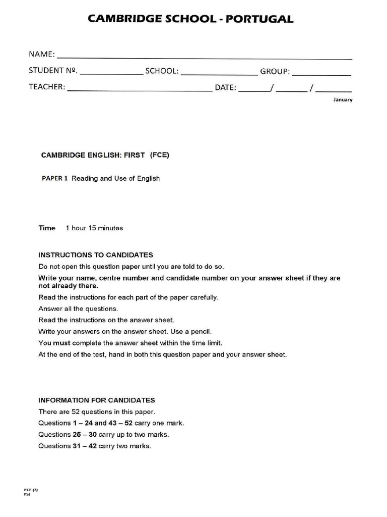 FCE Paper 1 | PDF