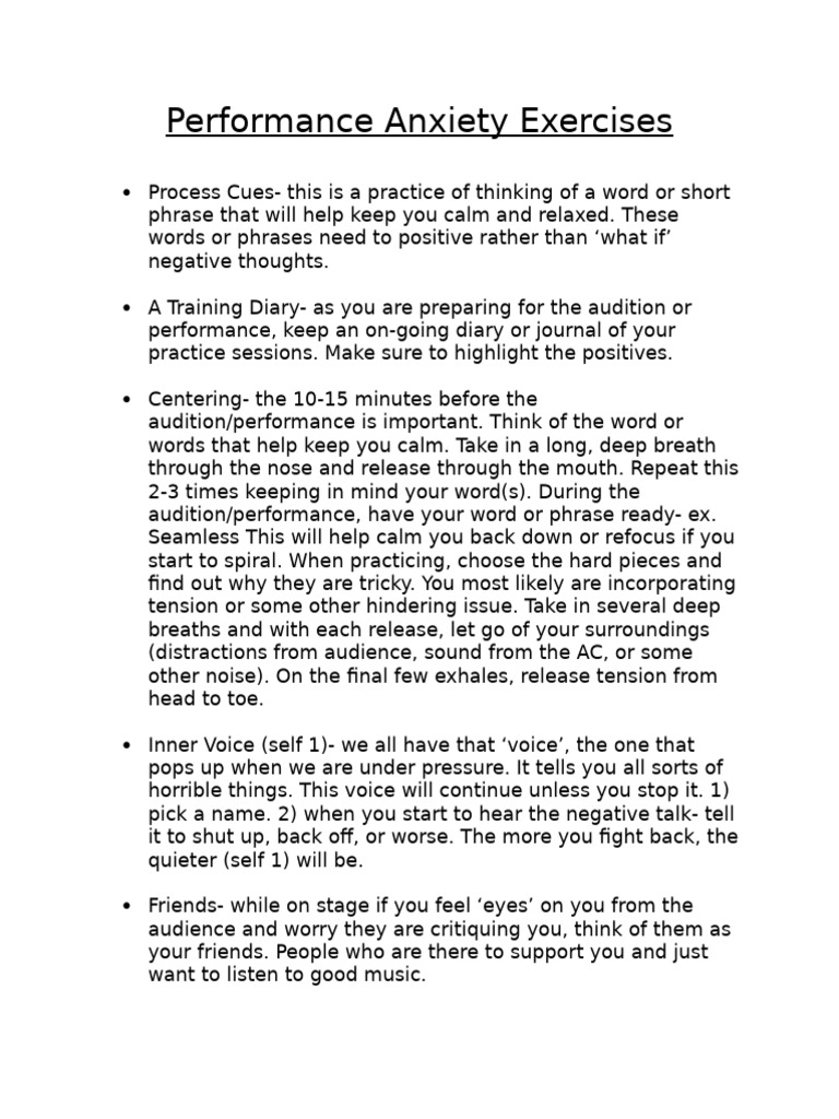 Performance Anxiety Exercises | PDF