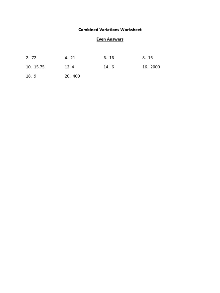 Combined Variations Worksheet Even Answers | PDF