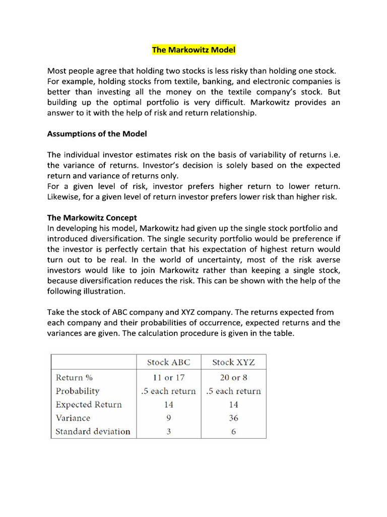 The Markowitz Model | PDF